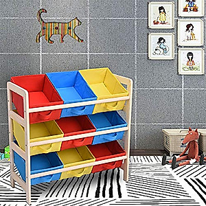 Yescom Kids Toy Storage Organizer with 9 Multi Color Bins Foldable Nonwoven Toy Organizer for Playroom livingroom