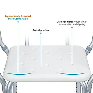 OasisSpace Heavy Duty Shower Chair with Back - Bathtub Chair with Arms for Handicap, Disabled, Seniors & Elderly - Adjustable Medical Bath Seat Handles - Non Slip Tub Safety