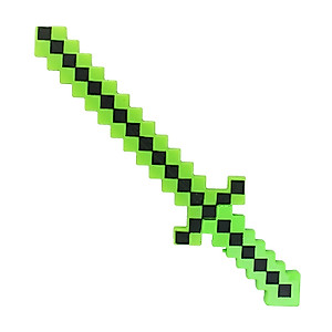 Hunson Pack of 2 Color Led Flashing & Sound Light Up Classic Diamond Pixel 8 Bit Toy Swords, Green, 24 Inches