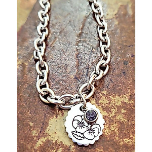February Birthstone Charm Bracelet and Birth Month Violet Flower Simple Dainty Gift for Her Mom Daughter