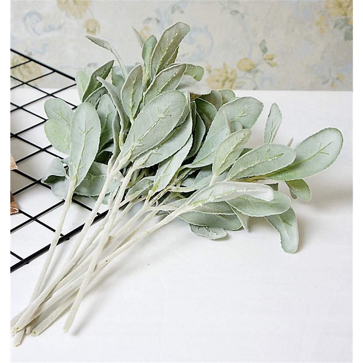 Skyseen 5Pcs Artificial Lambs Ear Greenery Leaves for Wedding Bridal Bouquet Party Home Garden Decor