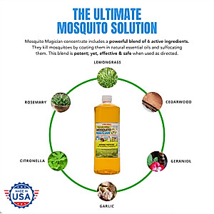 Mosquito Magician Liquid Concentrate, Kills Mosquitoes, Fleas & Fire Ants, Yard Spray Treatment, Safe for Pets, Use with Sprayers, Foggers & Misting Systems, Outdoor Mosquito Repellent - 32 Fl Oz