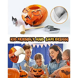 JUSTOTRY Pumpkin Carving Kit with Hammer Safe for kids, Halloween Pumpkin Carving Tools, Durable Stainless Steel Non-knife Pumpkin Carving Stencils, Pumpkin Carving Set for Adults, 16 PCS