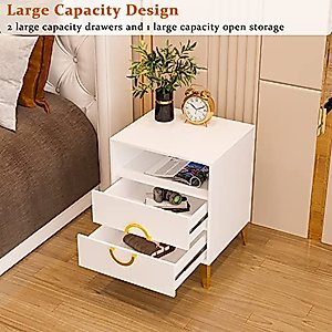 Gurexl Nightstand with 2 Drawers for Bedroom Furniture, Modern End Side Table Side Bed Table with Sliding Drawer & Open Storage