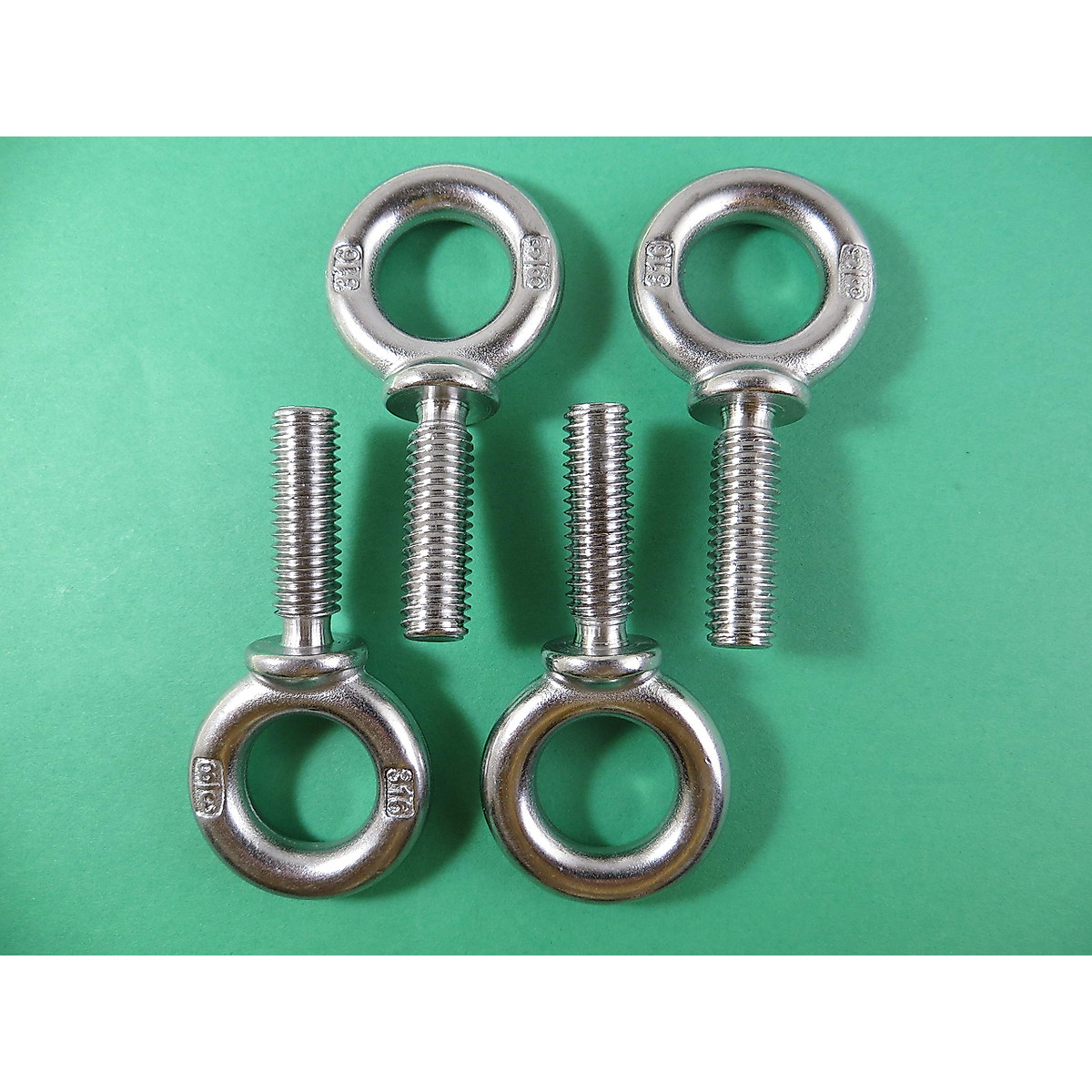US STAINLESS 4 Pieces Stainless Steel 316 3/8" x 1 1/4" UNC Machinery Eye Bolt Marine Grade Bolt with 1" Eye ID Pitch of 16