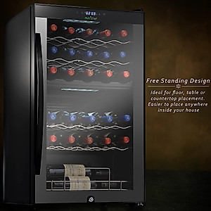 Nutrichef 33 Bottle Wine Fridge | Dual Zone Wine Chiller | Adjustable Temperature 41°F to 64°F | Ultra Quiet Operation | Wine Cooler For Home, & Office | Free Standing 33x19x17 IN | Black
