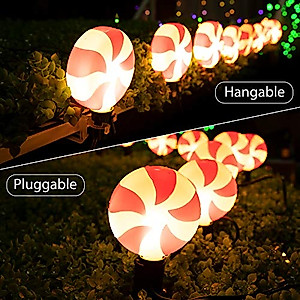 Christmas Lollipop Pathway Lights Outdoor, 7.2ft Plug in Peppermint Walkway String Lights for Christmas Decoration, Garden, Yard, Hangable, Waterproof, Connectable, Warm White (2 PC)