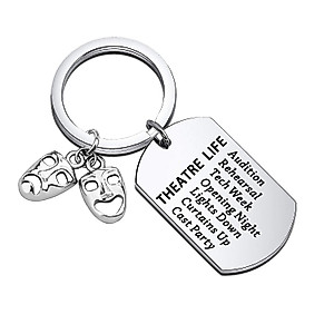LQRI Theater Life Keychain Theatre Drama Keychain Funny Drama Actor Actress Gifts Comedy Tragedy Mask Jewelry Broadway Musical Drama Teacher Graduates Gift (d-Theater life)