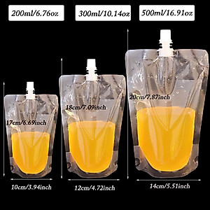 RONRONS 50 Pieces 200ml/6.76oz Plastic Flasks Liquor Cruise Pouches Reusable Liquid Spout Bags Transparent Drinking Pouch Large Capacity Beauty Liquids Containers Concealable Sneak Alcohol Travel Bag