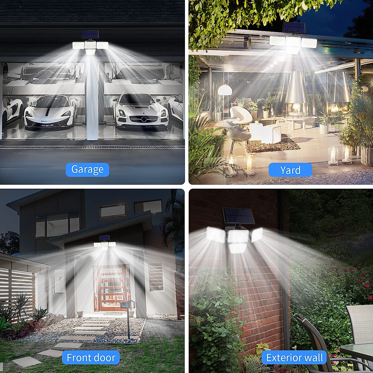 Solar Motion Sensor Lights, 278 LED 4 Heads Outdoor Solar Lights Motion Sensor with Remote Control IP65 Waterproof LED Solar Flood Lights Outdoor Wall Lights Security Lights for Garage Yard Patio