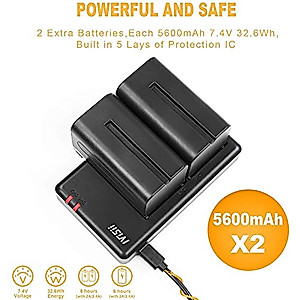 IVISII NP-F750 Battery 2 Pack 5600 mAh Li-ion Replacement with Battery Charger for Sony NP-F550 NP-F570 NP-F750 NP-F770 NP-F930 NP-F950 NP-FM55H NP-FM500H NP-QM71 NP-QM91 NP-QM71D Camera