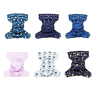 Simple Being Reusable Cloth Diapers, Double Gusset, One Size Adjustable, Washable Soft Absorbent, Waterproof Cover, Eco-Friendly Unisex Baby Girl Boy, six 4-Layers Microfiber Inserts (Constellations)