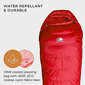 Hyke & Byke Quandary 15°F Cold Weather Mummy Hiking & Backpacking Sleeping Bag - Duck Down 650 FP 3 Season Sleeping Bags for Adults - Ultralight with Compression Stuff Sack (Red, Regular)