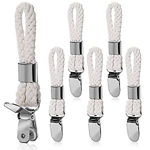 6 pcs Kitchen Towel Clips Woven Cotton Towel Clips with Metal Clamp, Tea Towel Hooks Loops Clips for Hanging, Beach Towel Pegs, Hand Towel Clip Hooks for Bathroom Kitchen