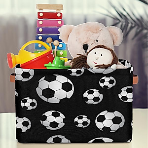 Soccer Storage Bin Basket, Fottball Large Toys Storage Cube Box with Handles, Collapsible Laundry Basket Rectangular Waterproof Storage Organizer Bin for Nursery Bedroom Playroom Shelves Gift Basket
