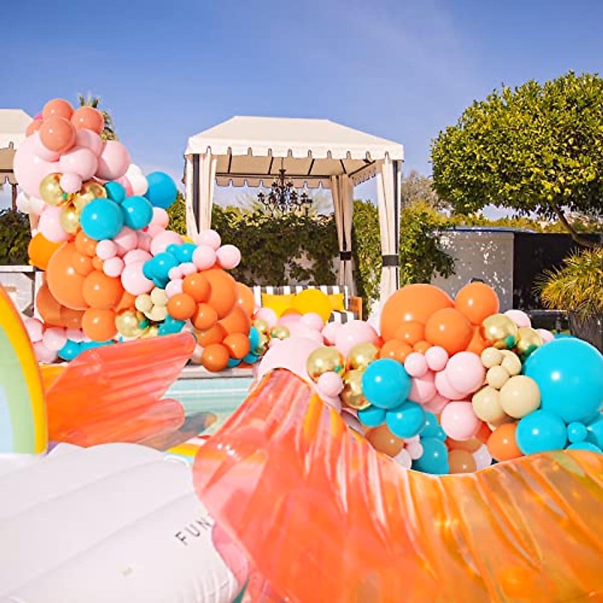 RUBFAC 134pcs Pastel Balloons Garland Kit Coral Balloons Turquoise Balloons Gold Metallic Balloons, bride balloons for Baby Shower Girls Birthday Weeding Anniversary Decorations