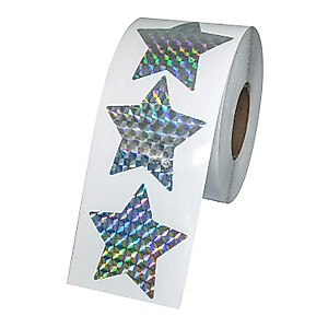 Glitter Foil Metallic Star Stickers Labels,Christmas Metallic Silver Star Stickers Self-Adhesive Scrapbooking Party Favors Teacher Supplies,DIY Decoration for Party, Kids, Office (500pcs/roll)