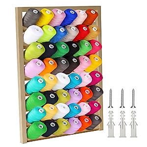 Abizarch Wooden Thread Holder, 48 Spool Wall Mounted Wooden Sewing Thread Rack with Screws, Multi Purpose Thread Holder Organizer for Embroidery Sewing Threads Hair Band(48 axis)
