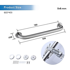 Decaura Anti Slip Shower Grab Bars, 18 inch Grab Bars for Bathtubs and Showers, Stainless Steel Safety Grab Bars for Handicap Disabled Elderly Senior Child Bathroom Shower Bath Handle 45 cm