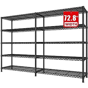 REIBII 72.81" W Storage Shelves 70.91" H Wire Shelving Unit Load 1600LBS 5 Tier Metal Shelving for Storage Rack Heavy Duty Metal Shelves for Garage Pantry Kitchen Warehouse