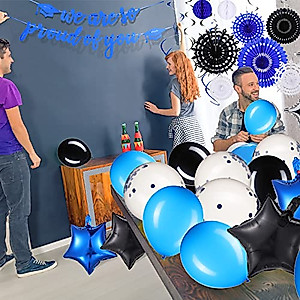 38 Pcs 2023 Graduation Party Decorations Include Blue Black Latex Balloon Confetti Balloon Star Aluminum Foil Balloon Snowflake Tissue Paper Fans Graduation Garland Honeycomb Ball Decor Hanging Swirls