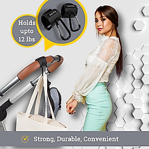 Stroller Hook - Faux Leather Style Stroller Hooks for Hanging Purse, Diaper Bags | Strong and Large Stroller Clips - Perfect Stroller Organizer for Baby Shower Favors or Gifts - Pack of 2