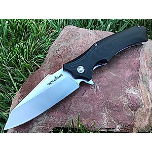 TACTICAL GEARZ G10 EDC Pocket Knife, TG Vex! G10 Handle, 9Cr18MoV Stainless Steel Blade w/Ball Bearing Washers! Includes Sheath! (Black)