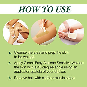 Clean + Easy Hair Removal Soft Wax With Azulene To Reduce Redness And Irritation- Ideal For Sensitive Skin, 14 oz