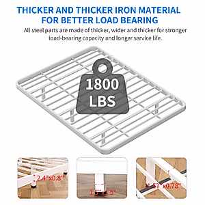 Meitewei White Floating Bed Frame Queen with LED Lights, 10.8" Metal Platform Bed Frame with Heavy Duty Steel Slats, No Box Spring Needed, Noise-Free, Easy to Assemble, Capacity 1800lbs