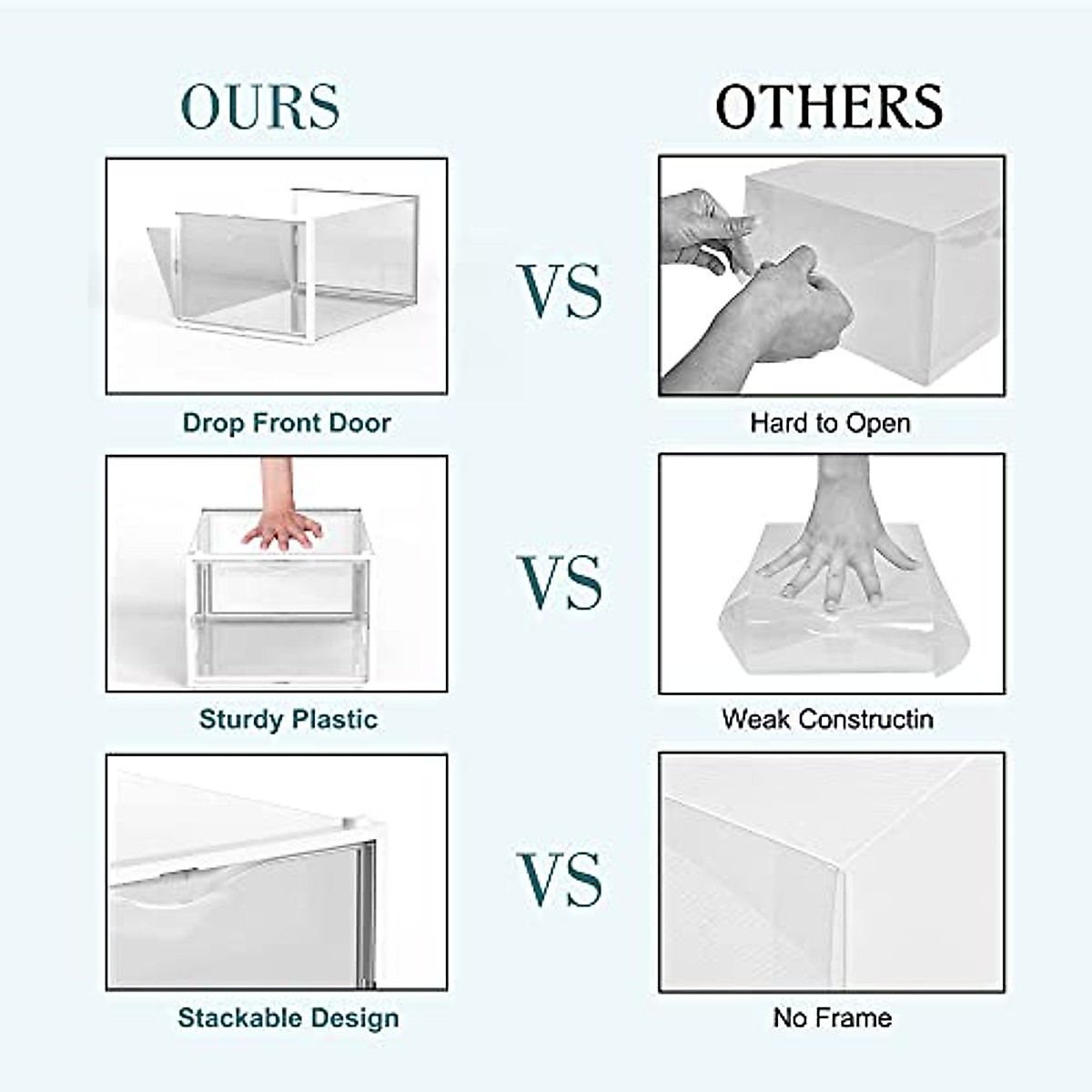 WAYTRIM Clear Plastic Shoe Storage Boxes, Foldable 18 Pack Stackable Shoe Organizer for Closet, Drop Front Door Sturdy Sneaker Containers for Women’s Size 14 - Large