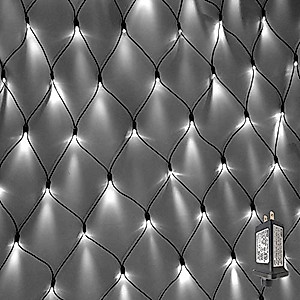 YASENN 300LED Net Lights 12x5ft DC Plug in 8 Lighting Modes Mesh Lights for Garden Patio Fence Bushes Shrub pergola Outdoor Christmas Decorations (Cool White)