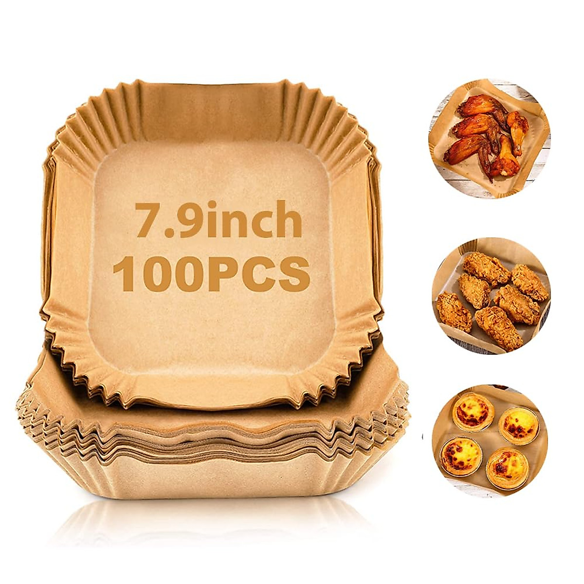 Air Fryer Parchment Paper,100PCS Square Air Fryer Disposable Paper Liner,Non-Stick Air Fryer Protectors Baking Paper (7.9inch-100pcs)