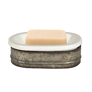 Creative Co-Op Galvanized Metal and Stoneware Vintage Soap Dish
