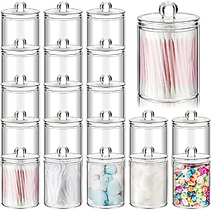 20 Pack Clear Plastic Cotton Ball Holder 10 oz Apothecary Jar Cotton Swab Holder with Lid Round Bathroom Canisters for Cotton Swab Cotton Round Pads, Floss, Vanity Makeup Organizer