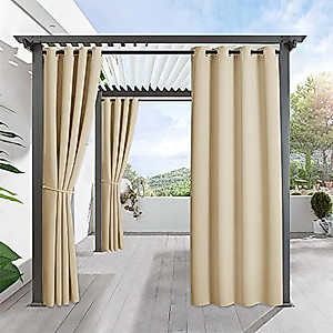 RYB HOME Outdoor Patio Curtains - Waterproof Weighted Porch Curtains Outside Curtain for Farmhouse Cabin Pergola Cabana Corridor Terrace, 1 Panel, W 52 x L 95 inches, Biscotti Beige