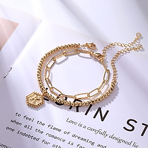 IEFWELL Gold Initial Bracelets for Women Gold Beaded Bracelets for Women Letter C Bracelets for Women Gold Jewelry