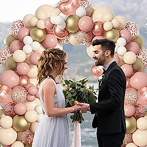 Amandir 153Pcs Boho Blush Balloon Garland Arch Kit, Double-Stuffed Nude Cream Peach Dusty Rose Pink Gold Confetti Metallic Balloons for Bridal Baby Shower Birthday Party Wedding Decorations Supplies