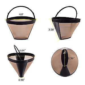 Reusable NO.4 Basket Cone Coffee Filters,8-12 Cup Replacement Coffee Filter for Cuisinart Coffee Makers,Machines and Brewers (1 PC Coffee Filter)