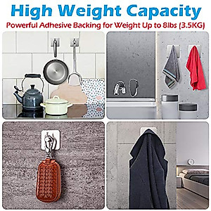 Jekoo Adhesive Hooks, Hooks for Hanging Wall Hanger Towel Hooks Heavy Duty Ideal for Bathroom Shower Kitchen Home Door Closet Cabinet Stainless Steel - 4Packs