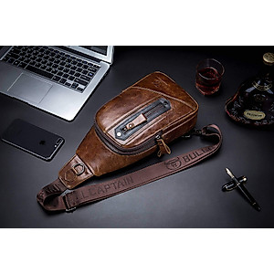 Leather Sling Bag for Men,Casual Crossbody Shoulder Backpack Travel Chest Bag