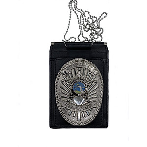 Frag Black Leather Sheriff Police Hidden Badge Wallet & Chain Necklace Lanyard, Medium
