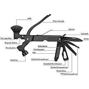 Gifts for Men Him Dad Husband 15 in 1 Multitool Hatchet Saw Hammer Pliers Screwdrivers Multitool Card Pen Camping Accessories Camping Axe Survival Gear Cool Gadgets for Hiking Hunting Birthday