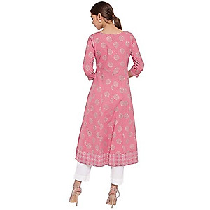 Janasya Indian Women's Pink Cotton Kurta(JNE3577-KR-XXL)