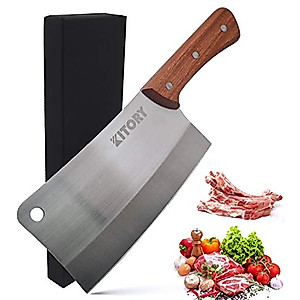 Kitory Meat Cleaver 7'' Heavy Duty Chopper Butcher Knife Bone Cutter Chinese Kitchen Chef’s Chopping Knife for Meat, Bone- Full Tang 7CR17MOV High Carbon Stainless Steel - Pear Wood Handle