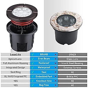 LEONLITE 6W Well Lights Landscape LED In Ground Outdoor, Low Voltage 12-24V AC/DC, IP67 Waterproof Aluminum in-Grade Up Lighting for Trees, CRI 90 3000K, Oil Rubbed Bronze, Pack of 6