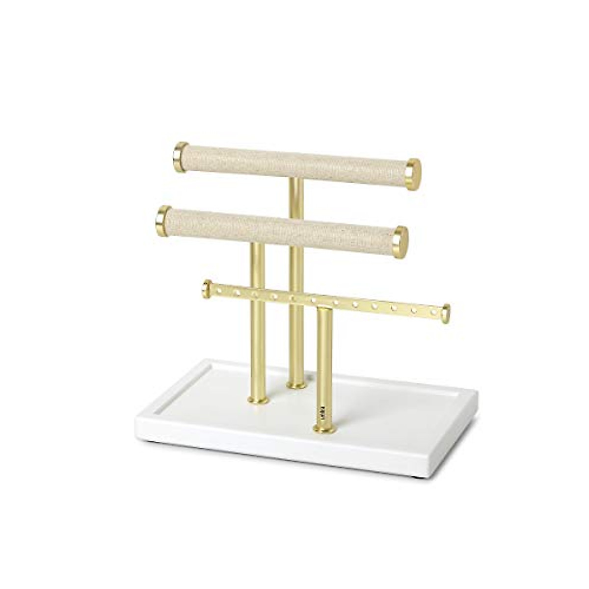 Umbra Trigem Three Tiered Tabletop Organizer for Necklace, Bracelets and Earrings, 3, White Brass