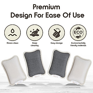 Magniche 4-Pack Premium Kitchen Sponges -REFILLS ONLY- 2-in-1 Dual-Sided Soft Cleaning Dish Sponge & Metal Scrubber, 1-Year Supply, Longer Lasting, Dishwasher Safe Sponges, Eco-Friendly (*No Magnets*)