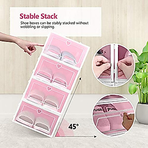 12 Pack Stackable Shoe Boxes Plastic Storage Bins, Sneaker Container with Clear Lids, Closet Organizer by Hommtina (Pink)