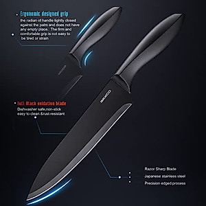 18 Pieces Black Kitchen Utensils Set Cooking Utensils Set Stainless Steel Knife Set with Block, 7 Piece Silicone Cooking Utensils Set with Scissors Vegetable Peeler Knife Sharpeners Cutting Board