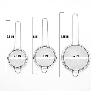 17supply Multifunctional stainless steel filter spoon, 3-Piece fine mesh filter， made of stainless steel, easy to clean. Safe, durable, and versatile, it can meet every need in the kitchen.